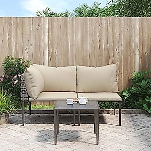 GuyAna 3 Piece Patio Set with Cushions Outdoor Furniture Sets Conversation Sets Patio Furniture Dining Patio Furniture Set Patio Sets Gray Poly Rattan