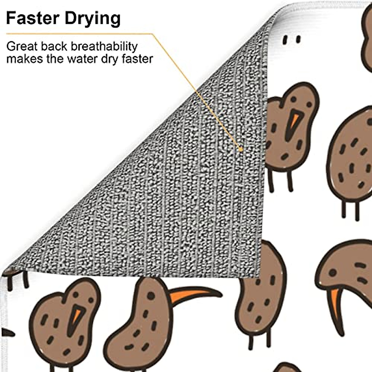 Kiwi Bird Cute Printed Drying Mat For Kitchen Ultra Absorbent Microfiber Dishes Drainer Mats Non-Slip Silicone Quick Dry Pad - 18 X 16inch