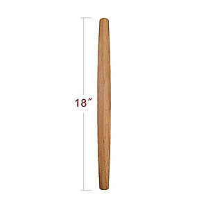 French Rolling Pin (18 Inches) –WoodenRoll Pin for Fondant, Pie Crust, Cookie, Pastry, Dough –Tapered Design & Smooth Construction - Essential Kitchen Utensil