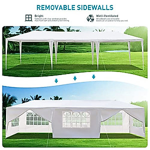 10'x30' Party Tent, Outdoor Tents for Parties, Wedding and Birthday, White Large Canopy Tent with 8 Removable Sidewalls & Transparent Windows, Outside Gazebo Event Tent for Garden, Patio and Backyard