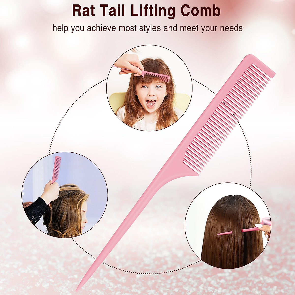 3 Pieces Plastic Rat Tail Comb Pintail Comb Fiber Teasing Comb 9 Inch Styling Comb with Thin and Long Handle for Men Women Girl Salon Home Supplies