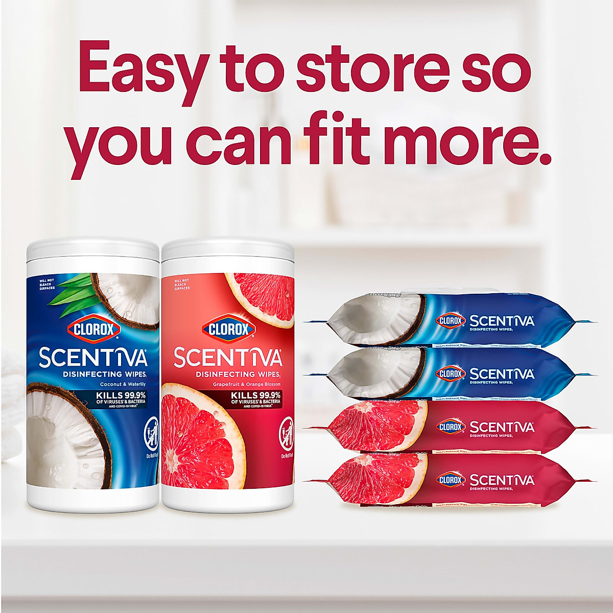 Clorox Scentiva Wipes, Bleach Free Cleaning Wipes - Tahitian Grapefruit Splash, 75 Count (Pack of 3)