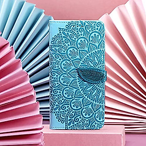 ShinyCase for Infinix Smart 5 Phone Cases,Embossed Mandala Flower Flip Wallet PU Leather Cover for Infinix Smart 5 Magnetic Closure Kickstand Card Slots Protection Case for Infinix Smart 5,Sky Blue