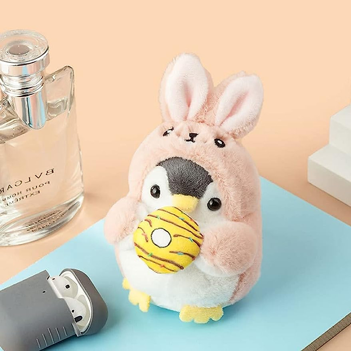 Tarieson Womens Cute Cosplay Donut Penguin Plush Pendant Keychains Keyring Gift Pendant Handbag Tote Girls Purse Backpack Decoration Accessories -Frog