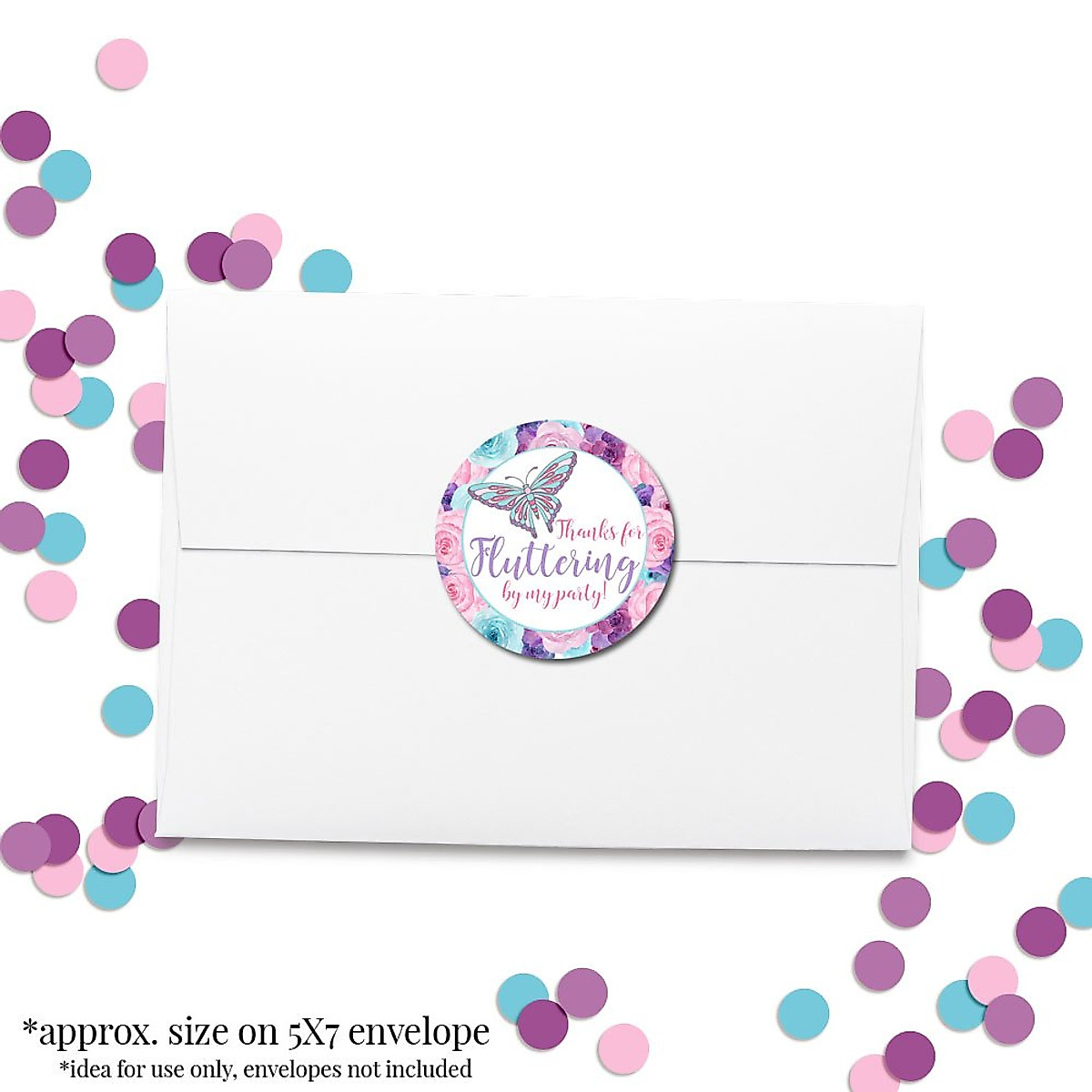 Floral Watercolor Butterfly Thank You Sticker Labels, 40 2" Party Circle Stickers by AmandaCreation, Great for Party Favors, Envelope Seals & Goodie Bags