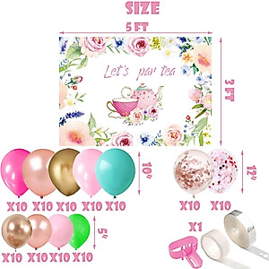 228 Pcs Tea Party Decorations, LET'S PARTEA Balloons Arch Garland Kit, Floral Tea Backdrop, Talking Party TableCloth, Teapot Teacups Tableware for Bridal Shower Engagement Bachelorette Party Supplies