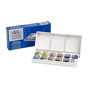Winsor & Newton Cotman Water Colour Paint Sketchers' Pocket Box, Half Pans, 13 count (12 colors and a brush) and Cotman Short Handle Brush (4 Pack) (Round 1, 4, & 6, One Stroke 3/8")