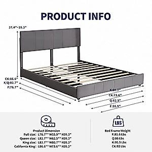 ZAFLY Platform King Size Bed Frame with Adjustable Headboard,Upholstered Cal King Bed Frame with 4 Storage Drawers,Wooden Slats Support,No Box Spring Needed (Dark Grey)