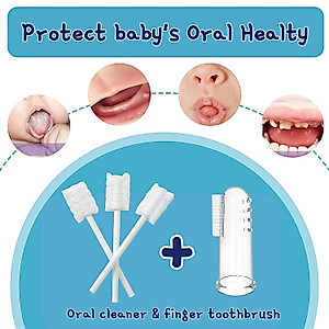 [60 Pcs] Little Fox Baby Oral Cleaner +2 Pcs Finger Toothbrush with Cases, Baby Tongue Cleaner, Newborn Toothbrush, Disposable Tongue and Gum Cleaner, Infant Oral Care and Cleaning for 0-36 Month Baby