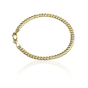 Floreo 10k Two Tone Gold 4mm Curb Cuban Chain Ankle Bracelet Anklet with White Pave, 8 Inch
