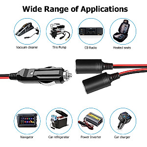 1 to 2 Car Cigarette Lighter Splitter Adapter, 12V 24V Plug Socket 2-Way Splitter Y Adapter, 5.9" Cigarette Lighter Extension Cord with 15A Fuse, Auto Power Charger Port for All Cars