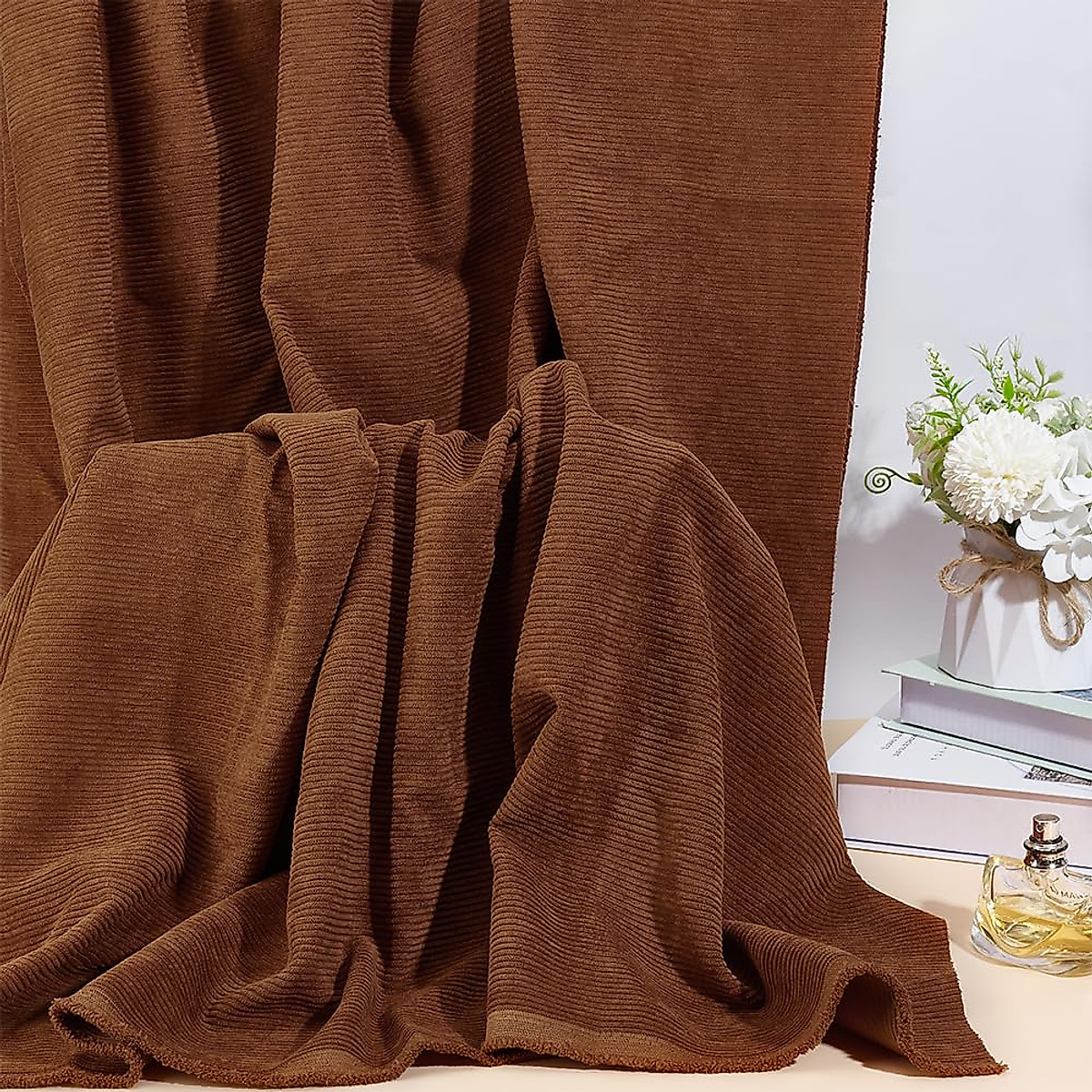 BENECREAT Corduroy Fabric, 39x61 Inch DIY Sewing Crafts Materials Corduroy Upholstery Fabric for Sewing Coat Shirt Dress Pants Costume Sofa, Home Decor, Saddle Brown