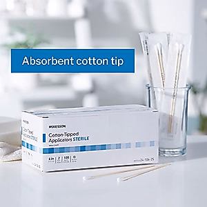 McKesson Cotton-Tipped Applicator Swabstick, Sterile, Wood Shaft, 6 in, 2 Count, 1000 Packs, 2000 Total