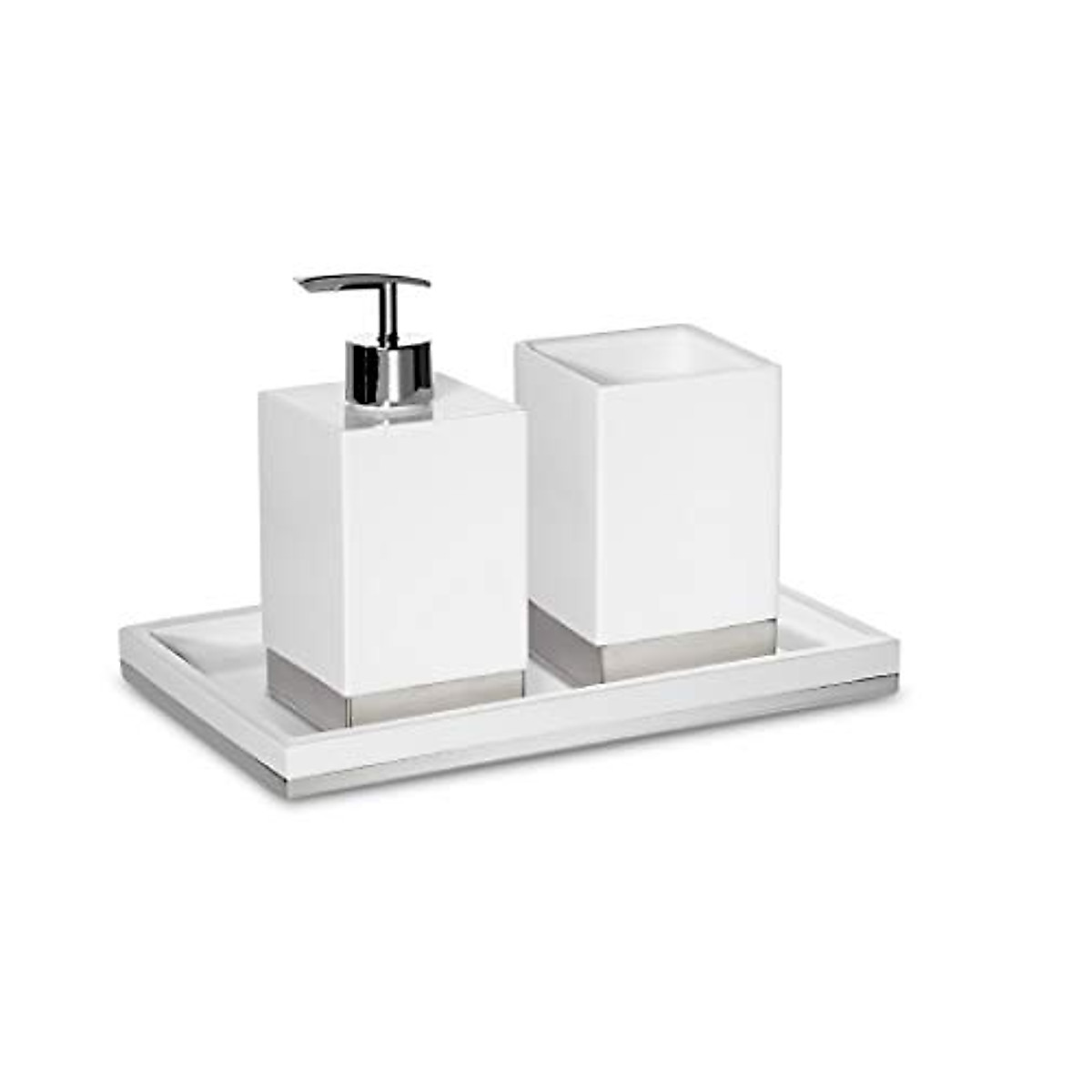 Roselli Trading Company Suites Bath Accessory Set, White/Stainless Steel Trim