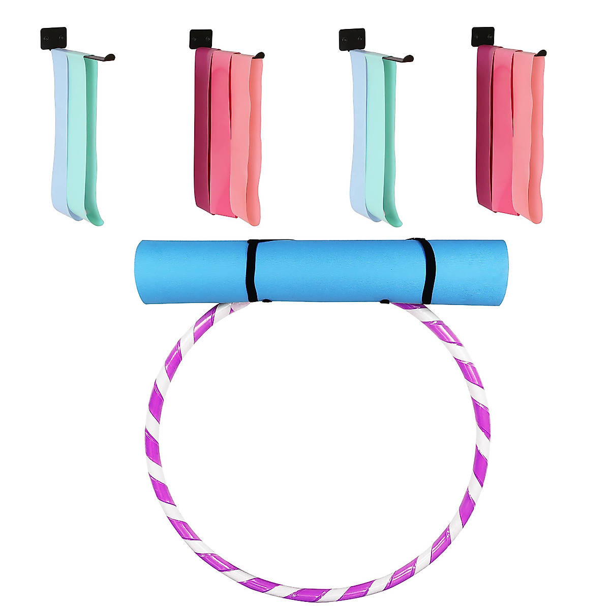 Yoga Mat Storage Rack Wall Mounted Wall Holder，4 Pcs 2 Set Multi Purpose Exercise Mat Wall Hanger Wall Hooks for Storing Yoga Mats，Yoga Blocks, Foam Roller,Exercise Mat