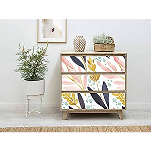 HAOKHOME 93027 Watercolor Forest Peel and Stick Wallpaper Removable White/Pink/Navy/Yellow Floral Vinyl Self Adhesive Shelf Liner 17.7in x 9.8ft
