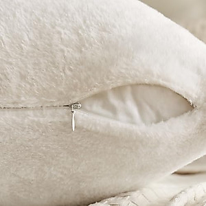 MIULEE Pack of 2 Decorative Throw Pillow Covers Luxury Soft Faux Rabbit Fur Warm Square Cute Cushion Cases for Spring Sofa Bedroom Living Room 18 x 18 Inch White