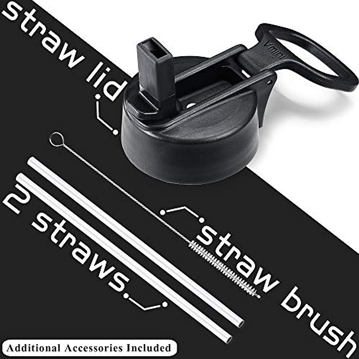 Vmini Water Bottle with New Wide Handle Straw Lid, Wide Mouth Vacuum Insulated 18/8 Stainless Steel, 32 oz, Gradient White + Black