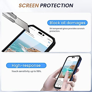 Goton for iPhone 14 Pro Case with Screen Protector - Slide Camera Cover Phone Case with Ring Stand, Heavy Duty Military Grade Shockproof Rugged Bumper for iPhone 14 Pro Accessories Blue