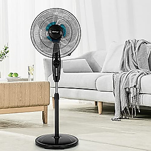 COSTWAY Pedestal Fan, 18-Inch Adjustable Height Fan, 3-Speed Digital Control, Timer, LCD Display, Double Blades, Remote Control, Quiet Oscillating Stand Fan for Home, Office, Bedroom