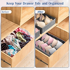 STYLIFING 3 Pack Bra Drawer Organizer, 5 Cells Foldable Underwear Storage Organizer for Closet