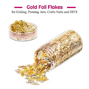 Gold Flakes for Resin, Paxcoo Gold Foil for Nails, Gold Foil Flakes Imitation Gold Leaf for Jewelry Resin, Nails and Jewelry Making, 5 Grams
