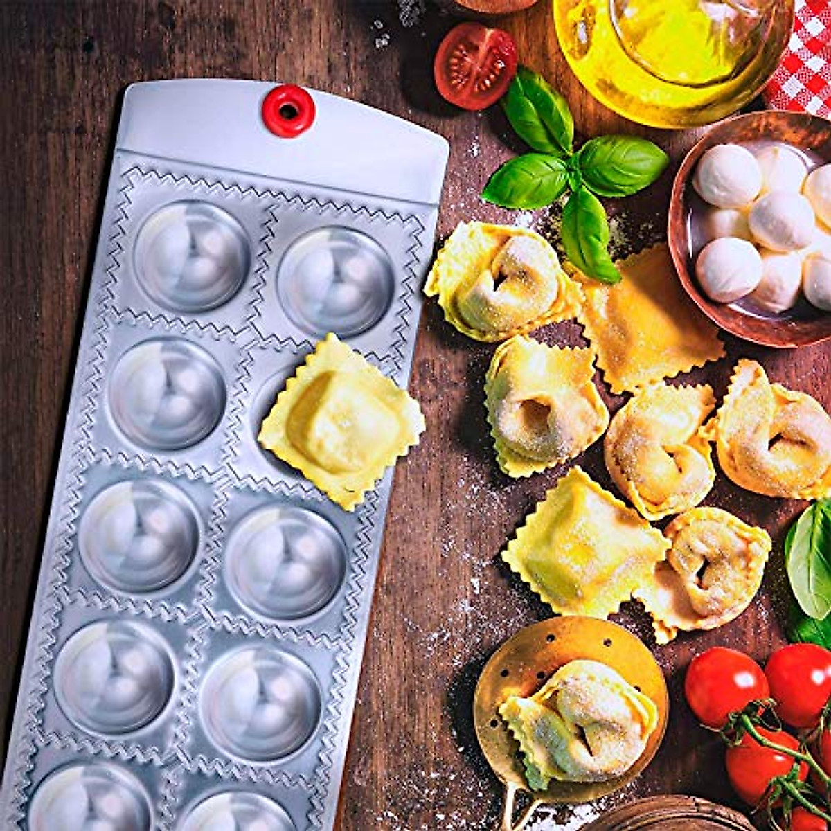 Ravioli Maker & Ravioli molds Tool-12 Hole Round Mold Italian Pasta Italian Tray Kit With Rolling Pin (Round shape)1