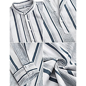 ZAFUL Men's Casual Linen Striped Henley Shirts Long Sleeve Hippie Tops T Shirts