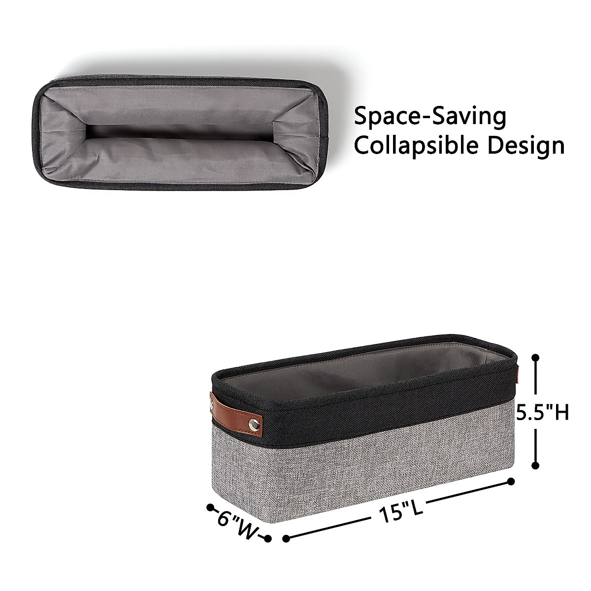 DULLEMELO Collapsible Bundle Baskets 4 Cube Baskets 11"x11"x11" + 2 Narrow Baskets 15"x6"x5.5"（Black&Grey)