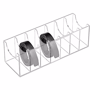 Kweetle Belt Organizer 7 Compartments, Clear Belt Holder Display Case Acrylic Belt Organizer for Closet, Tie