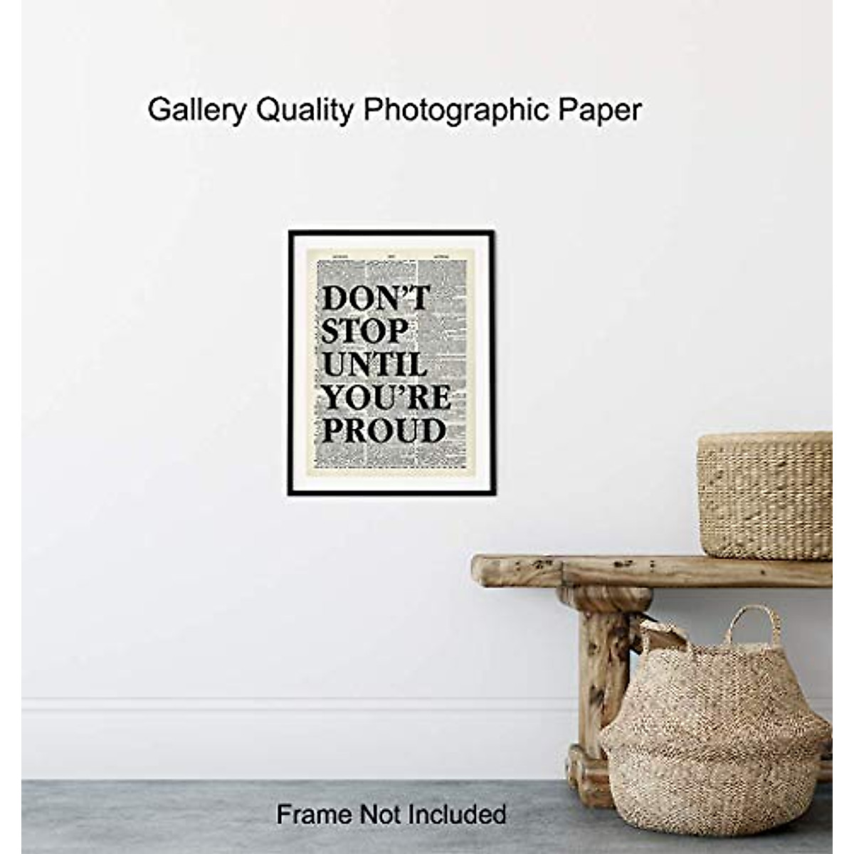 Motivational Don't Stop Dictionary Art, Wall Decor Picture - 8x10 Upcycled Home Decoration Poster Print for Office, Apartment, Living Room, Gym, Studio - Inspirational Gift for Entrepreneur, Athlete