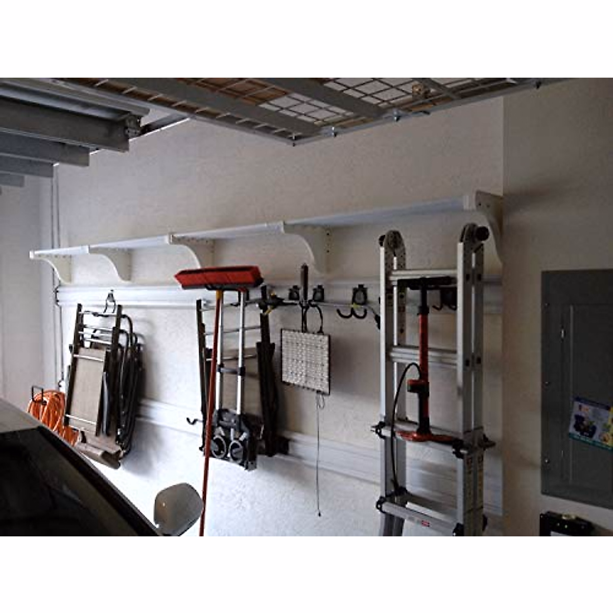 EZ Shelf–2 Pack DIY Expandable Garage Shelves(Each Expands 64" to 120")–White–Easy to Install-Wire Shelving Alternative–Strong(up to 250 lbs)-Wall Mounted Garage Organizer Storage Kit (EZS-G-SW120-2)