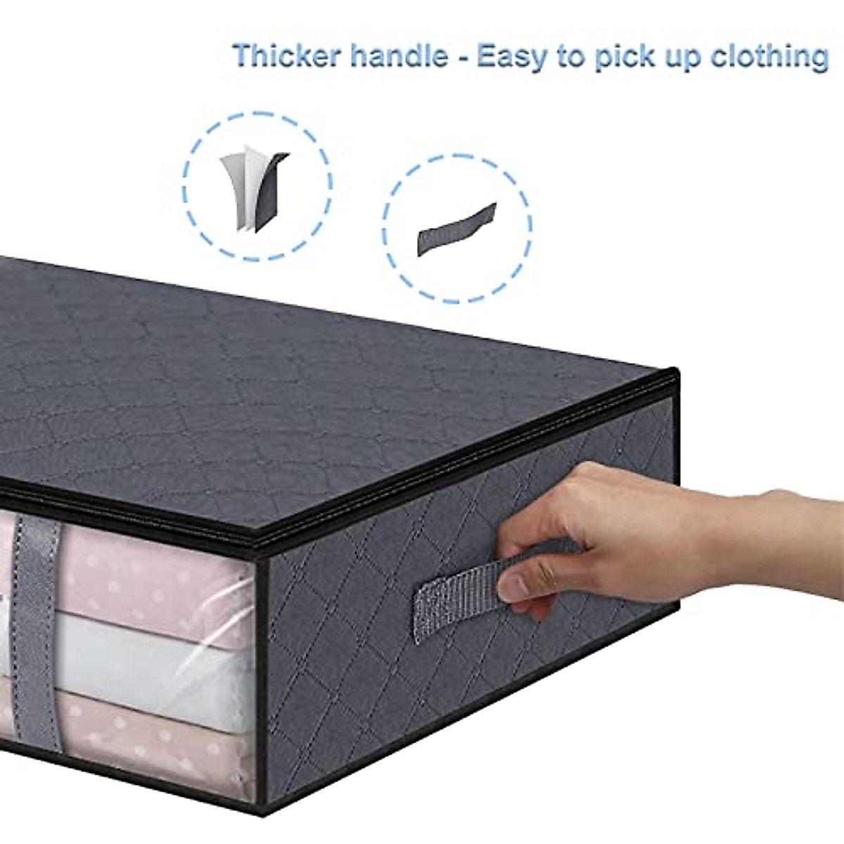 Resszo Under Bed Storage Containers, 100L Large Capacity Underbed Storage Bags Organizer, Foldable Underbed Bags with Clear Window and Reinforced Handles for Blanket, Comforter, Clothes, 2 Pack