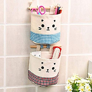 RainbowBaby Over The Door Storage Bags Closet Organizer, Wall-Mounted Hanging Cotton Linen Storage Basket Holder Decor Bin Bag (2 Pack)
