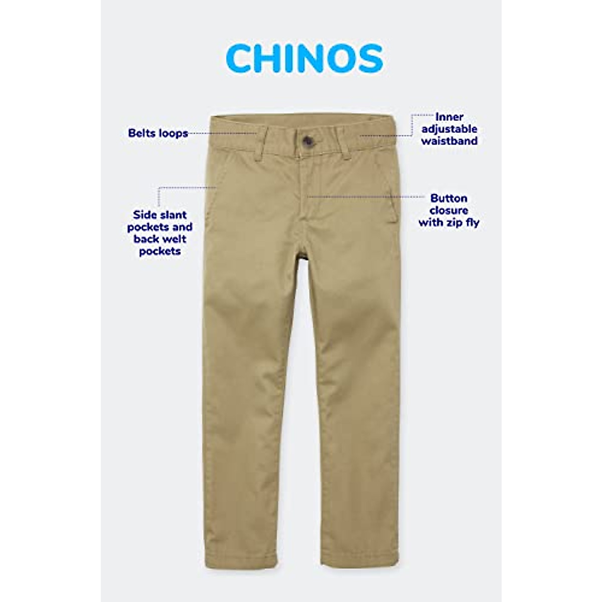 The Children's Place Baby Boys and Toddler Boys Chino Pants, Flax/New Navy, 2T