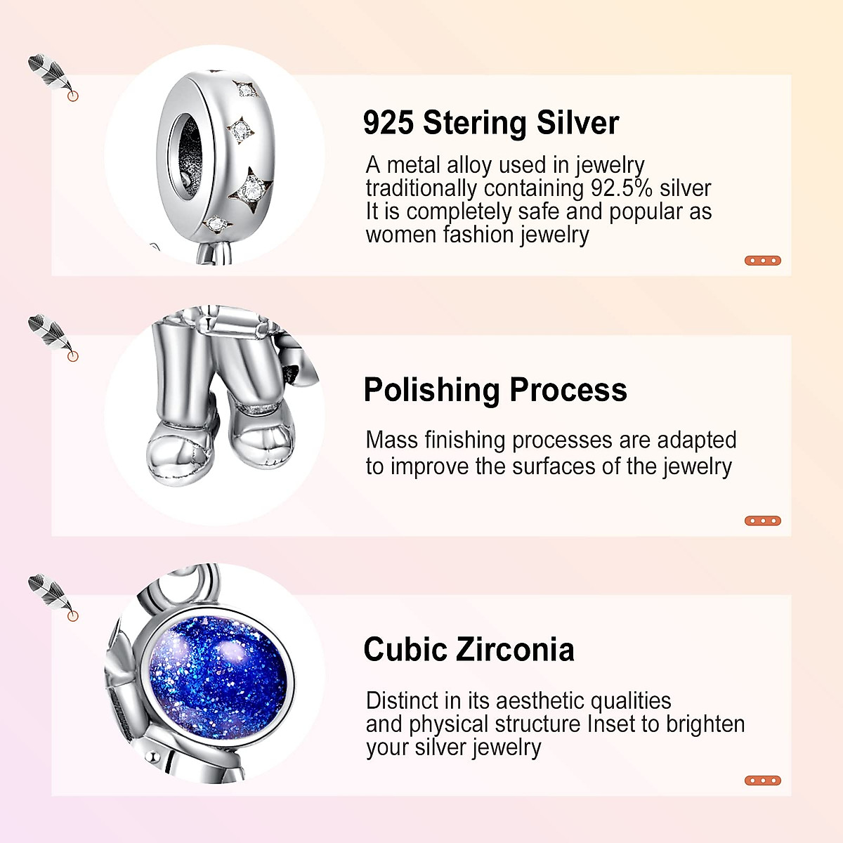 Annmors Astronaut in The Galaxy Dangle Charm 925 Sterling Silver for Woman Bead Gifts for Women Bracelet&Necklace T734