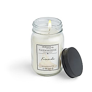 Mason Jar Candle Farmhouse Decor | Campfire Scented Candle with Natural Soy Wax Blend | Long Lasting Fireside Candle for Home Fragrance, Decorative Fall Jar Candle with Lid, 12 oz