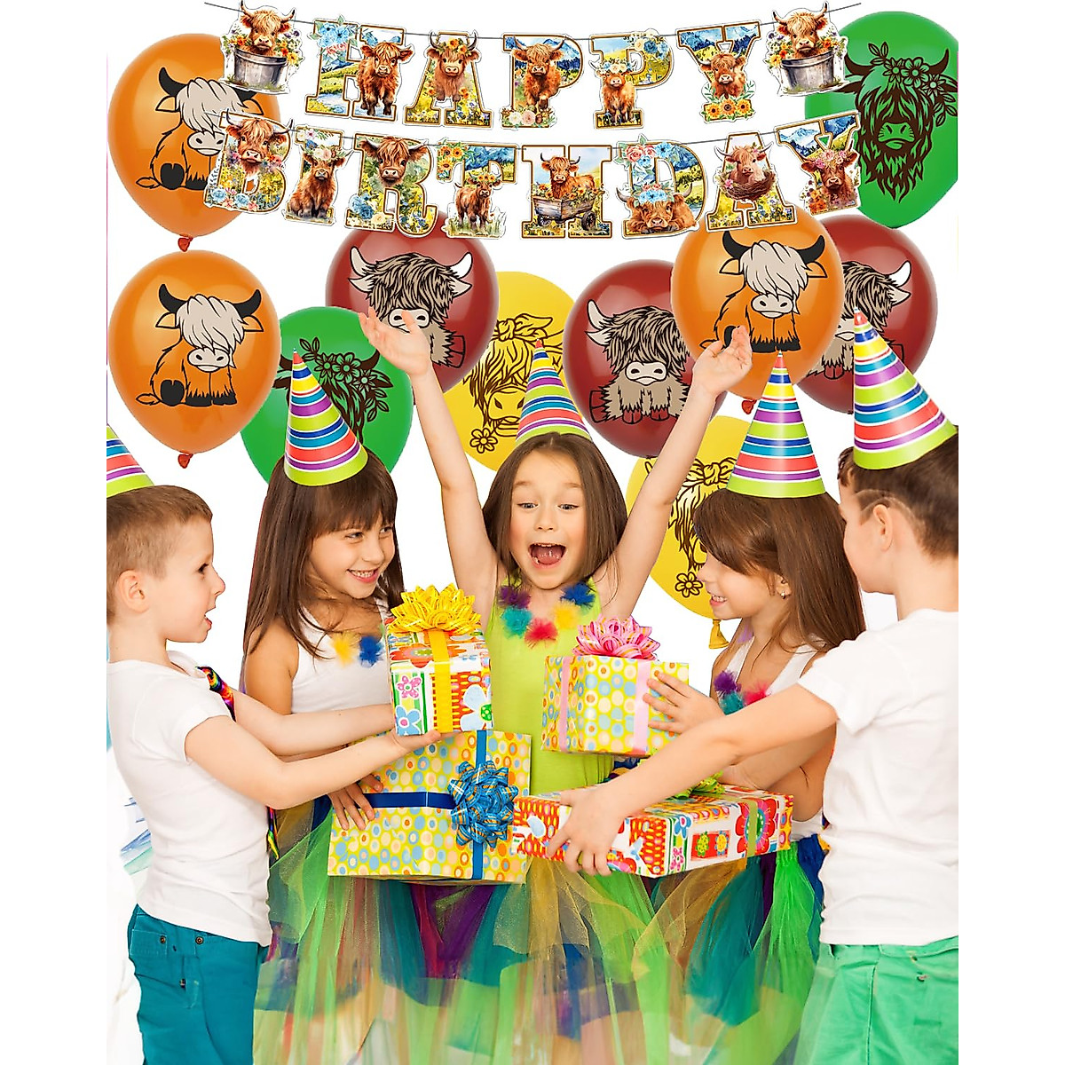 HXJFGDM Highland Cow Birthday Decorations - Highland Cow Party Decorations,Include Happy Birthday Banner Brown Highland Cow Flower Balloons for Farm Animal Holy Cow Party Decor