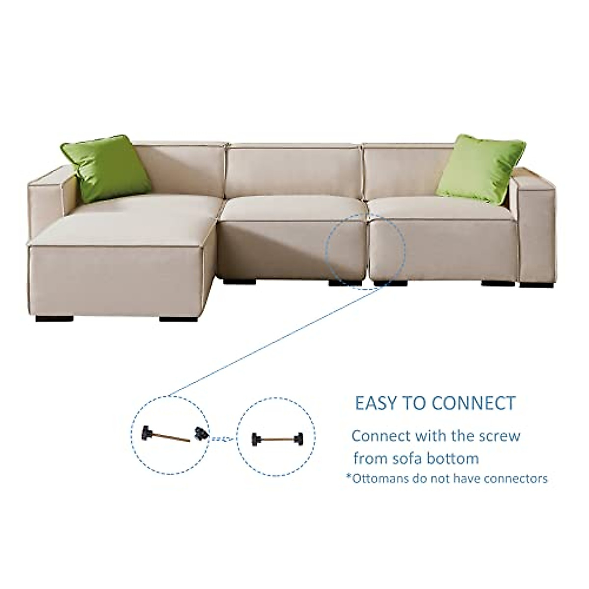 Dolonm L Shape Sectional Sofa for Living Room, Convertible Modular Sectional Couch with Reversible Chaise, 102 Inches Long Modern Linen Luxury Couch with Two Pillows (Beige, L Shape Sofa)