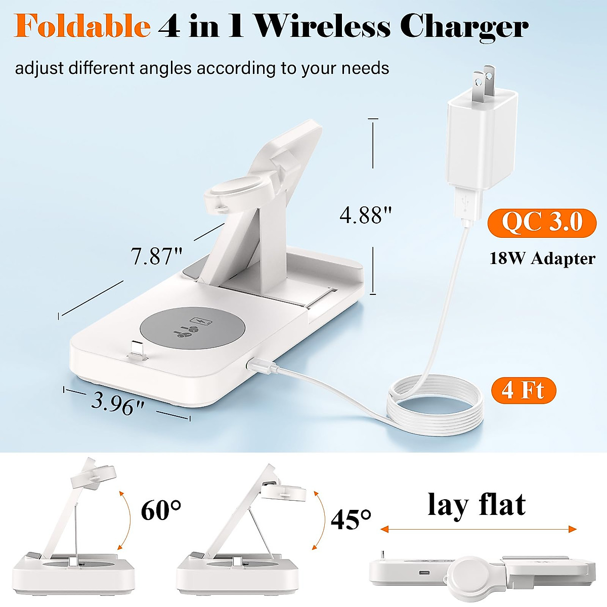 Upgraded 4 in 1 Wireless Charger for Google Pixel Watch 1, Pixel 8 Pro/8/7A/Fold/7/7 Pro/6/6 Pro/5/4/3/XL, Pixel Buds Pro, Foldable Wireless Charging Station for Google Pixel, iPhone, Airpods, Samsung