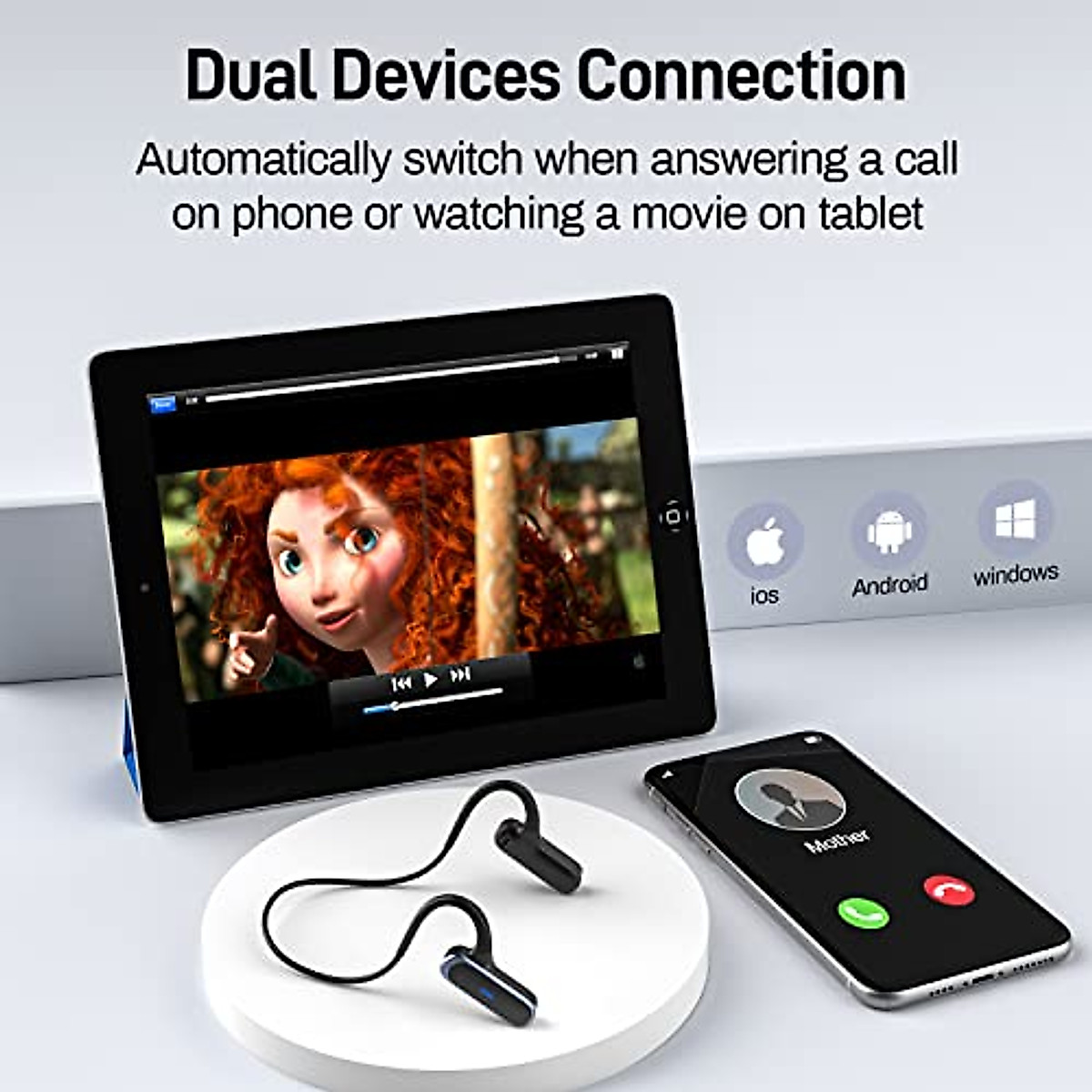 YYK Open Ear Headphones Wireless Air Conduction Bluetooth Earphones 15 Hours Playtime IPX6 Waterproof Lightweight Comfortable Over-Ear Headphone with Mic for Sport Work Study Indoor and Outdoor