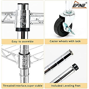 Catalina Creations EFINE Chrome 5-Shelf Shelving Unit on 3'' Wheels with Shelf Liners Set of 5, NSF Certified, Adjustable Heavy Duty Steel Wire Shelving Rack (30W x 14D x 63.7H) Pole Diameter 1 Inch