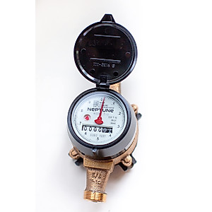 Neptune T-10 3/4" (5/8" x 3/4") Direct Read Bronze Meter with Couplings - Measuring in Cubic Feet