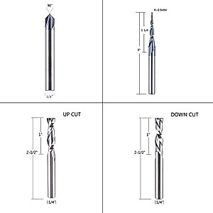 SpeTool CNC Router Bits Carving Set for Wood Profile V Groove Engraving Solid Carbide 1/4 Inch Shank