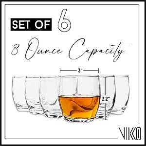 Vikko 8.3 Ounce Drinking Glasses | Thick and Durable Glass – For Water, Juice, Soda, or Wine – Dishwasher Safe – Set of Six Small Clear Glass Tumblers – 2.9” Diameter x 3.2” Tall