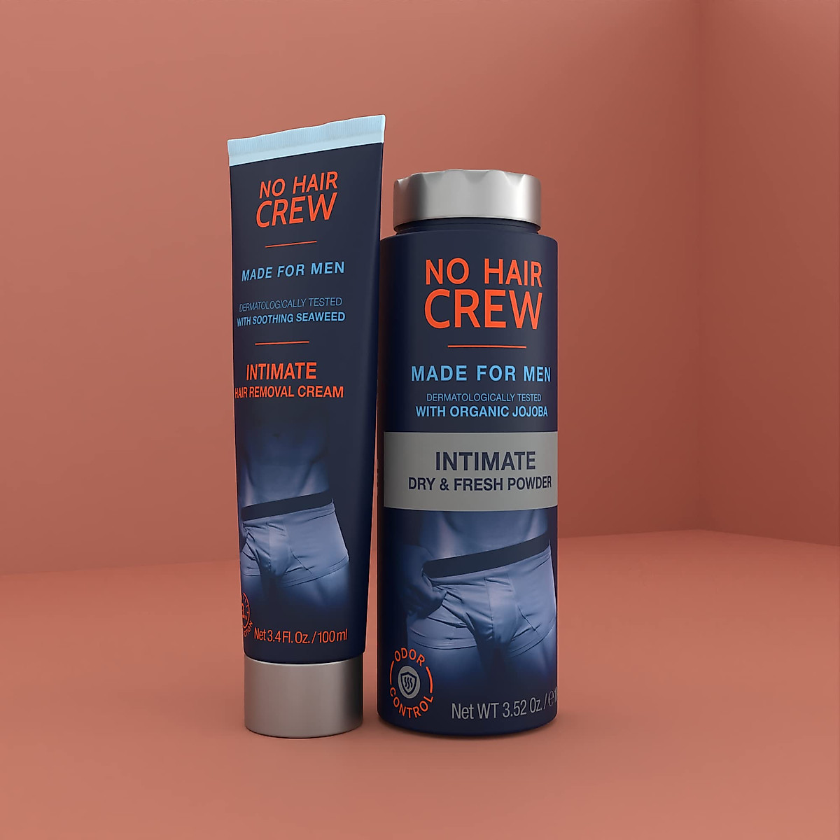 No Hair Crew | Intimate Bundle | Includes Hair Removal Depilatory Cream for Men and Dry & Fresh Body Powder for Sweat and Odor Control