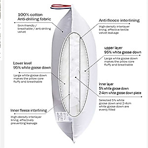 CHUNYU Natural White Goose Down Pillow Five-Star Hotel Feather Pillows Bedding for Home Sleeping 48x74cm 1pc