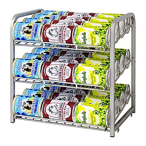 LEGUANG 3-Tier Stackable Can Rack Organizer, Can Storage Dispenser Holds up to 36 Cans for Kitchen Cabinet or Pantry, Silver