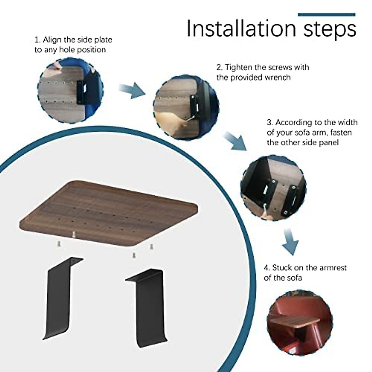 Sofa Arm Clip Table Sofa Armrest Tray Arm Table Clip on Tray Sofa Table for Wide Couches