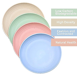 9 Inch Unbreakable Wheat Straw Plates - Reusable Plate Set - Dishwasher & Microwave Safe - Dinner Dishes Lightweight Plates Salad Kids Adult Plate for Kitchen Camping - BPA Free (Plate-9in)